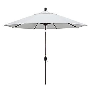 California Umbrella 9' Round Aluminum Market Umbrella, Crank Lift, Push Button Tilt, Bronze Pole, Sunbrella Natural