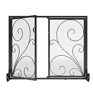 Fire Beauty Fireplace Screen with Doors, Handcrafted Solid Steel, Heavy Duty Metal Mesh, Powder Coat Finish, Spark Guard