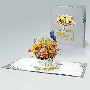 CUTPOPUP Birthday Card Pop Up, Mother's Day, 3D Greeting, Thank You Card (40th Sunflowers Bastket)