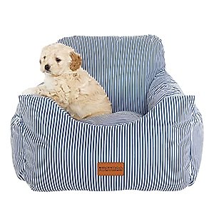 Dog Booster & Car Seats Pet Dog Car Seat Pet Booster Seat for Small Pet Under 44 lbs Travel Safety Car Seat Dogs Cats Bed for Car with Storage Pocket and Harness Strap (Blue Striped)