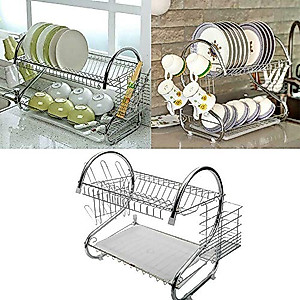 MengK 2 Tier Dish Drying Rack Drainer Stainless Steel Kitchen Cutlery Holder Shelf