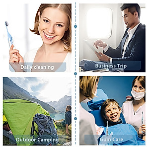 2Pcs Toothbrushes Kit Fold Travel Size Built-in Travel Toothpaste Container, Including 2 Cleaner Head Soft Bristles for Travel, Camping, School, Business Trip (Blue, White)