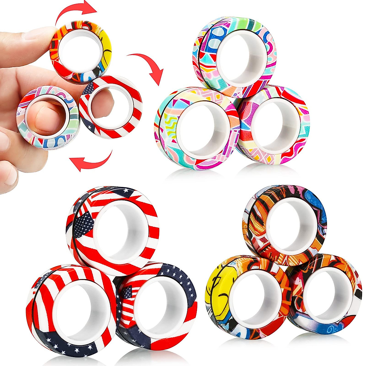 Pushmick 9 Pcs Finger Magnetic Rings Fidget Toys, Colorful Magnet Rings, Great Fidget Rings for Training Relieves Reducer Autism Anxiety.
