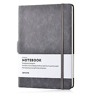 Thick Classic Notebook with Pen Loop - A5 College Ruled Hardcover Writing Notebook with Pocket + Page Dividers Gifts, Banded, Large, 180 Pages, 8.4 x 5.7 in