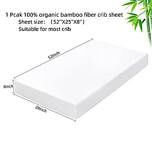 HBHLFZ Luxury Soft 100% Crib Bamboo Sheets for Baby Boys Girls -Baby Crib Sheet Neutral for Standard Crib Mattress & Toddler Bed Mattress, Soft and Safe Deep Pocket Fitted Sheet, White