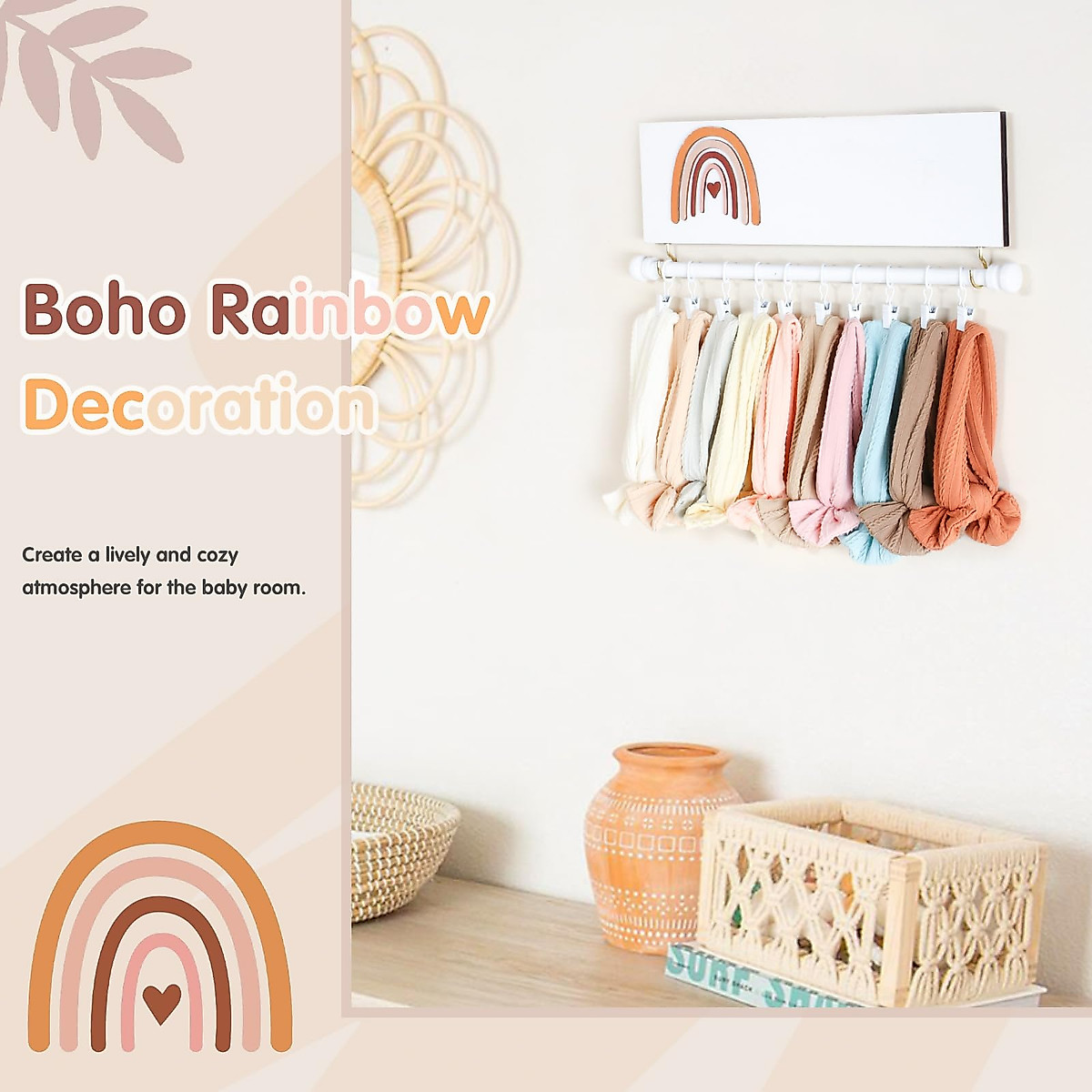 POVETIRE Pacifier Clip Holder Baby Bibs Organizer, Neutral Baby Bandana Drool Bibs Holder - Baby Burp Cloths Organizer Storage Hanging Wall Decor for Nursery Newborn Infant Girls and Boys Room