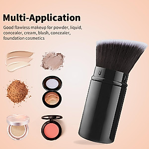 Falliny Retractable Makeup Brush, Travel Angled Kabuki Powder Brush Portable Face Liquid Foundation Sunscreen Brush with Cover for Blending Liquid, Cream or Flawless Powder Cosmetics