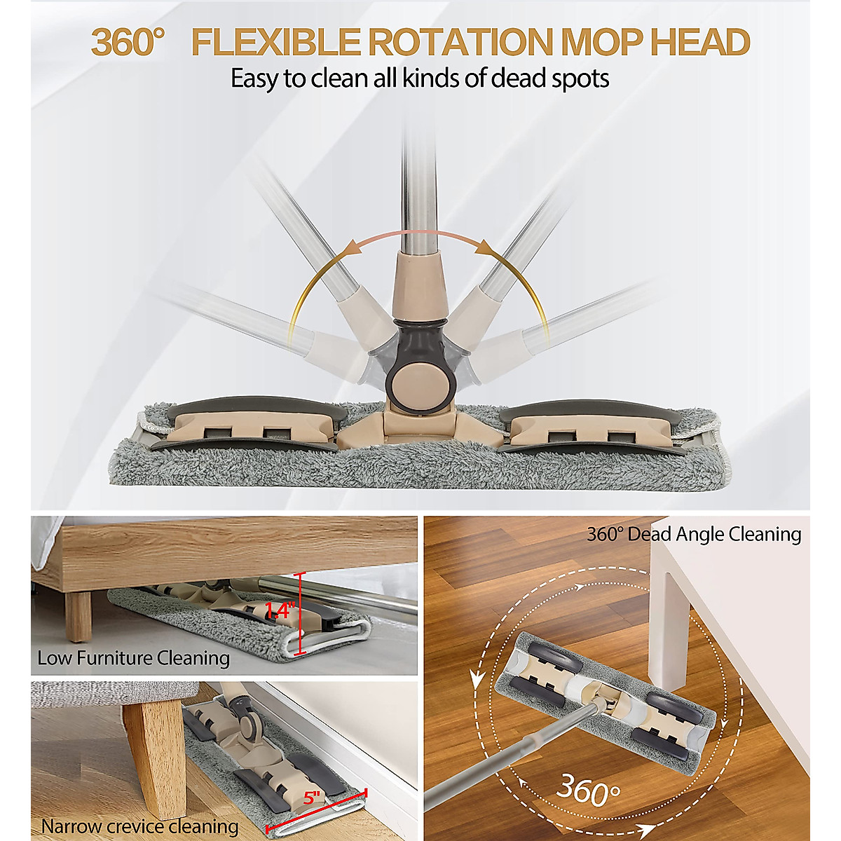 VAIIGO Professional Microfiber Mops for Hardwood Floor Cleaning, 18" Commercial Dust Flat Mops with 3 Reusable Mop Pads and Adjustable Handle, for Home, Office, Hotel Wet or Dry Floor Cleaning Mop