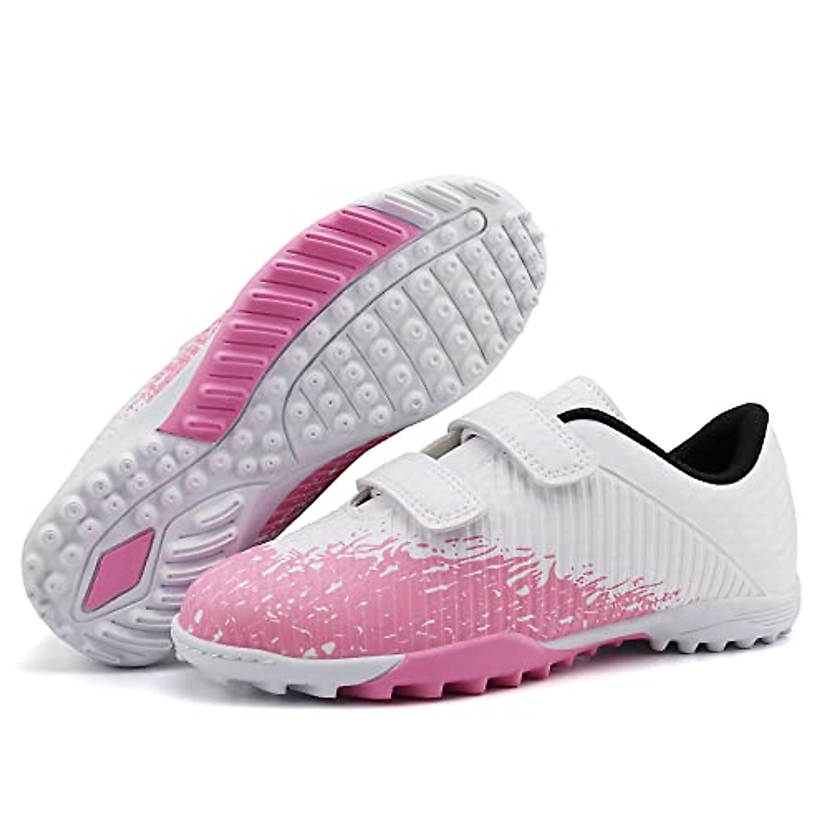 brooman Kids Turf Soccer Shoes Boys Girls Football Shoes Indoor Soccer Shoes (1,White Pink)