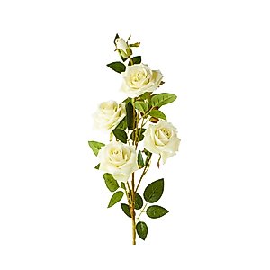 ELITE FLORAL 36" Artificial Rose Branch (4 Roses, 1 Bud) - White, Real Touch Rose Branch, Realistic Faux Rose Flowers, for Home Garden, Office, Flowers Arrangement, Wedding Centerpiece, DIY
