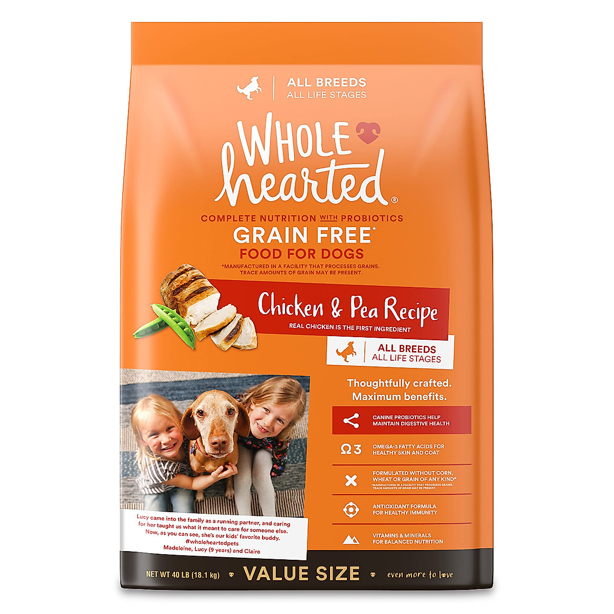 WholeHearted Grain Free All Life Stages Chicken & Pea Recipe Dry Dog Food 40 lbs.