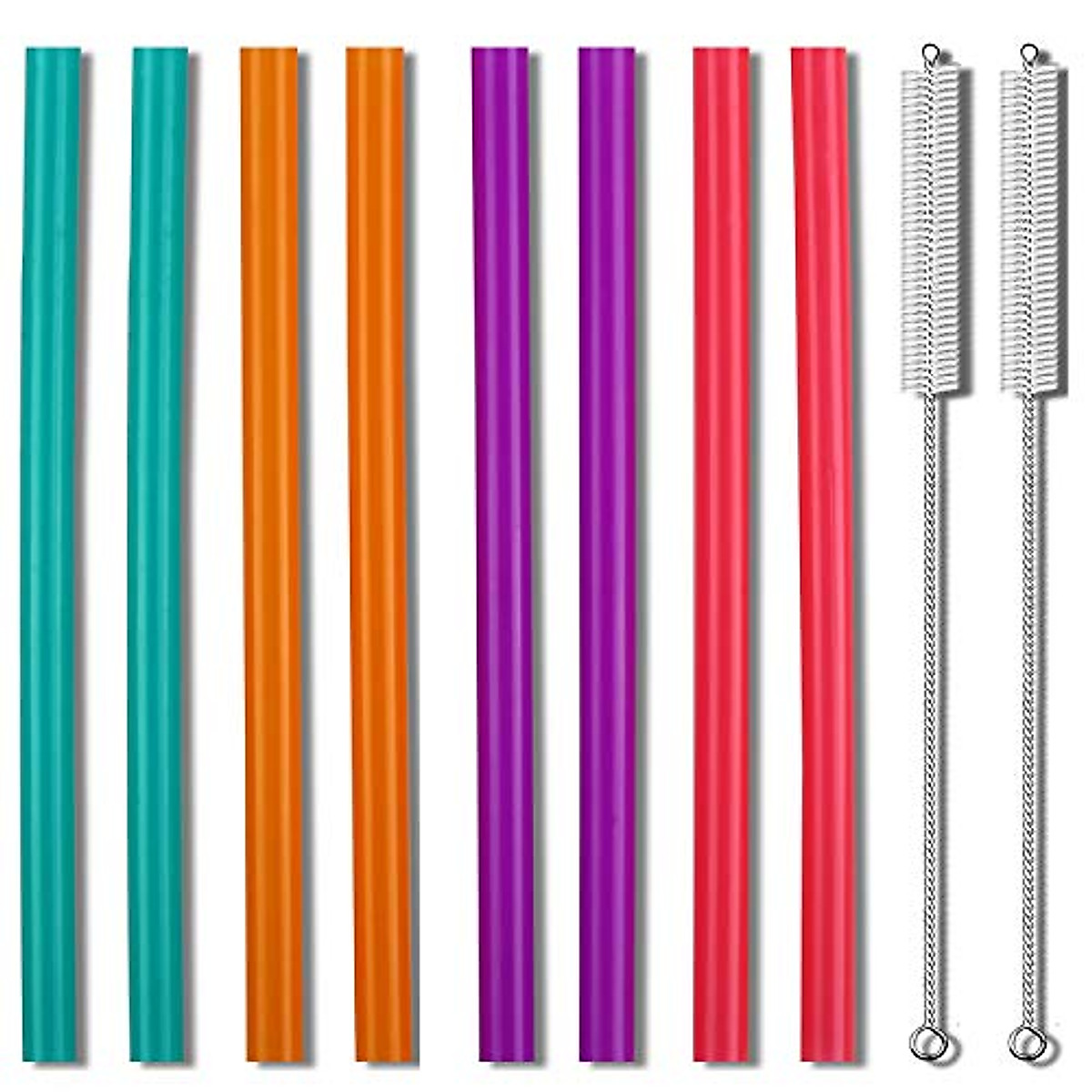 Extra Wide 0.51 inches Reusable Hard Smoothie Straws, Great for Bubble Tea, Boba Tea Milkshakes,10.25 Inches Long, 8 Pieces Jumbo Eco-Friendly Plastic Straws 2 Cleaning Brushes 1 Storage Bag BPA Free