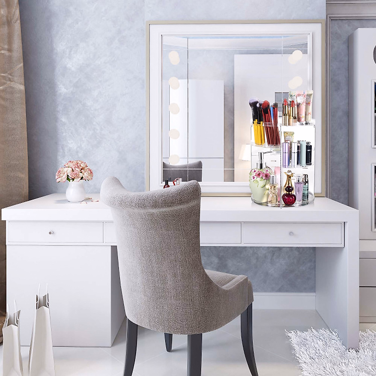 COYAHO 360° Rotating Makeup Organizer, Spinning Bathroom Organizer Countertop, Cosmetic Organizer Makeup Holder Shelf, Make Up Organizers and Storage for Bedroom, Transparent