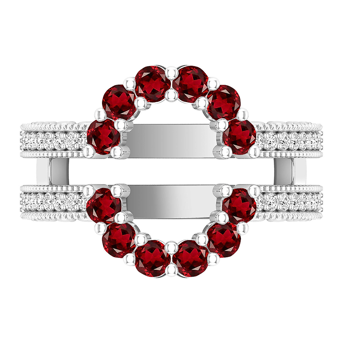 Dazzlingrock Collection Round Garnet & White Diamond Women Enhancer Guard Double Wedding Ring, Sterling Silver, Size 7