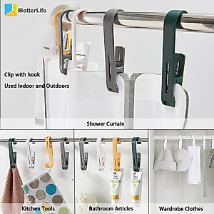 iBetterLife Clothes Pins Heavy Duty Outdoor - 8 Pcs Large Laundry Hook Hangers with Clips Closet Organizer Clamps Hanging Socks Boot Bras Towels Shower Pegs for Bathroom Wardrobe Kitchen Office