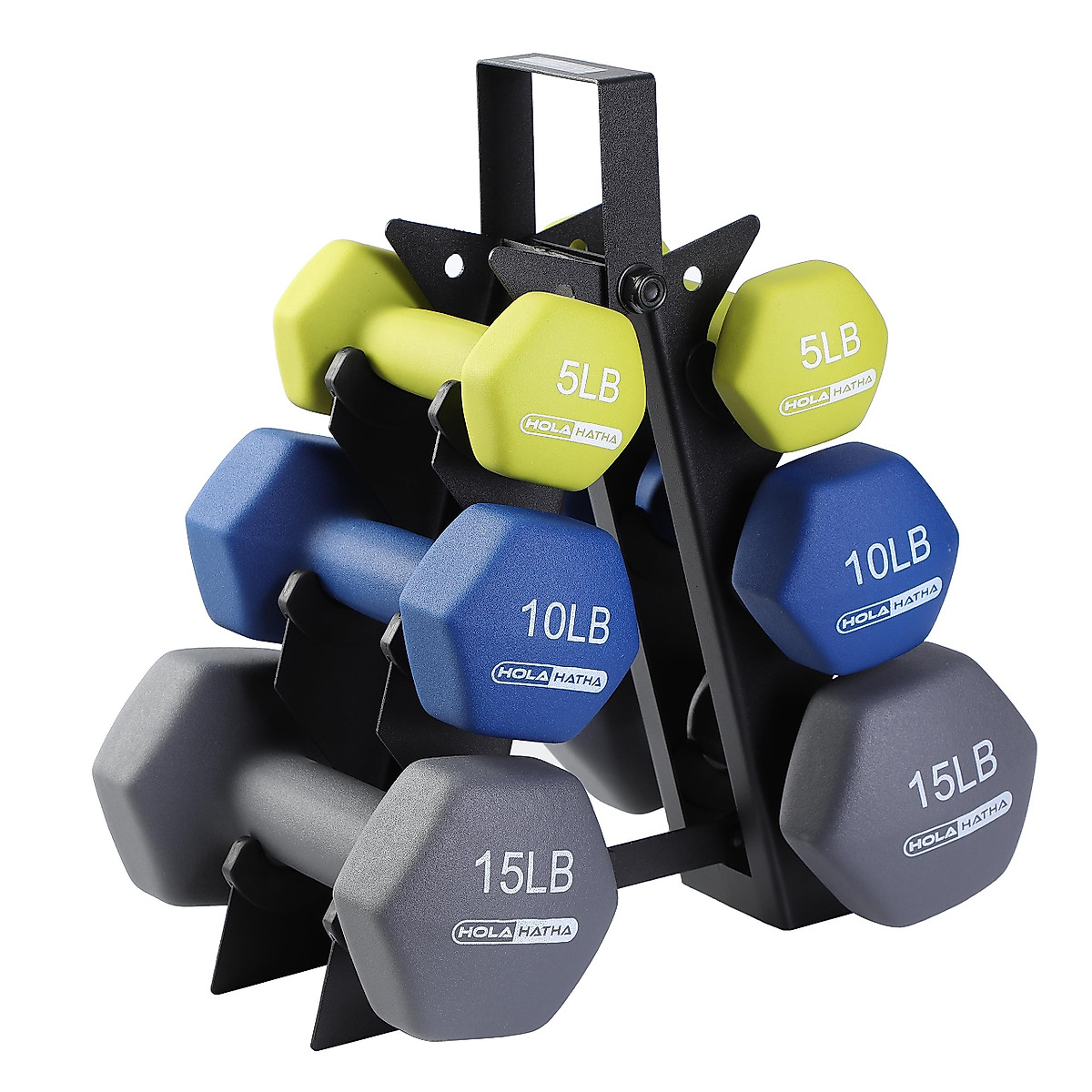 HolaHatha Neoprene Dumbbell Weights Set & Rack for Home Workout, 60 Lbs, Multicolor