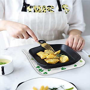 St. Patrick's Day Set of Oven Mitt and Pot Holder Shamrock Leaf Kitchen Mittens Non-Slip Heat Resistant Green Clover Cooking Gloves for Kitchen Cooking BBQ Baking Grilling 12+8