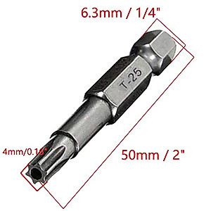 COMOK 10pcs 50mm Long 1/4 Inch Hex Shank T25 Torx Head Magnetic Screw Driver Bit Set Security Tamper Proof Star 6 Point Screwdriver Kit Tools