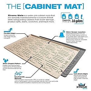 Xtreme Mats - Waterproof Under Sink Mat for Kitchen, Pick Your Size - 34" 1/4 x 22 1/4 - Kitchen Cabinet Shelf Protector, Flexible Under Kitchen Sink Drip Tray Liner - CM-36-BEIGE