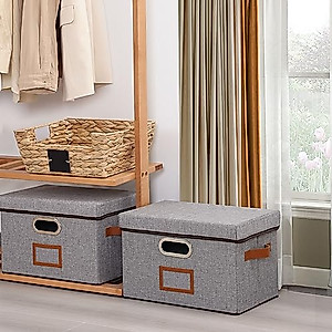 OUTBROS 6-Pack Large Collapsible Storage Bins with Lids, Foldable Fabric Storage Boxes Organizer Containers Baskets Cube with Label Window, for Home Bedroom Office, 13 * 9 * 7.9in Gray