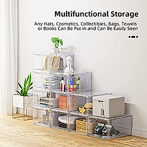 Upgrade Solid Shoe Storage Boxes, 6 Pack Shoe Box Clear Plastic Stackable, Shoe Organizer Box, Drop Front Shoe Box, Plastic Display Shoe Boxes, Shoe Containers for Sneaker Storage Up to US Size 12