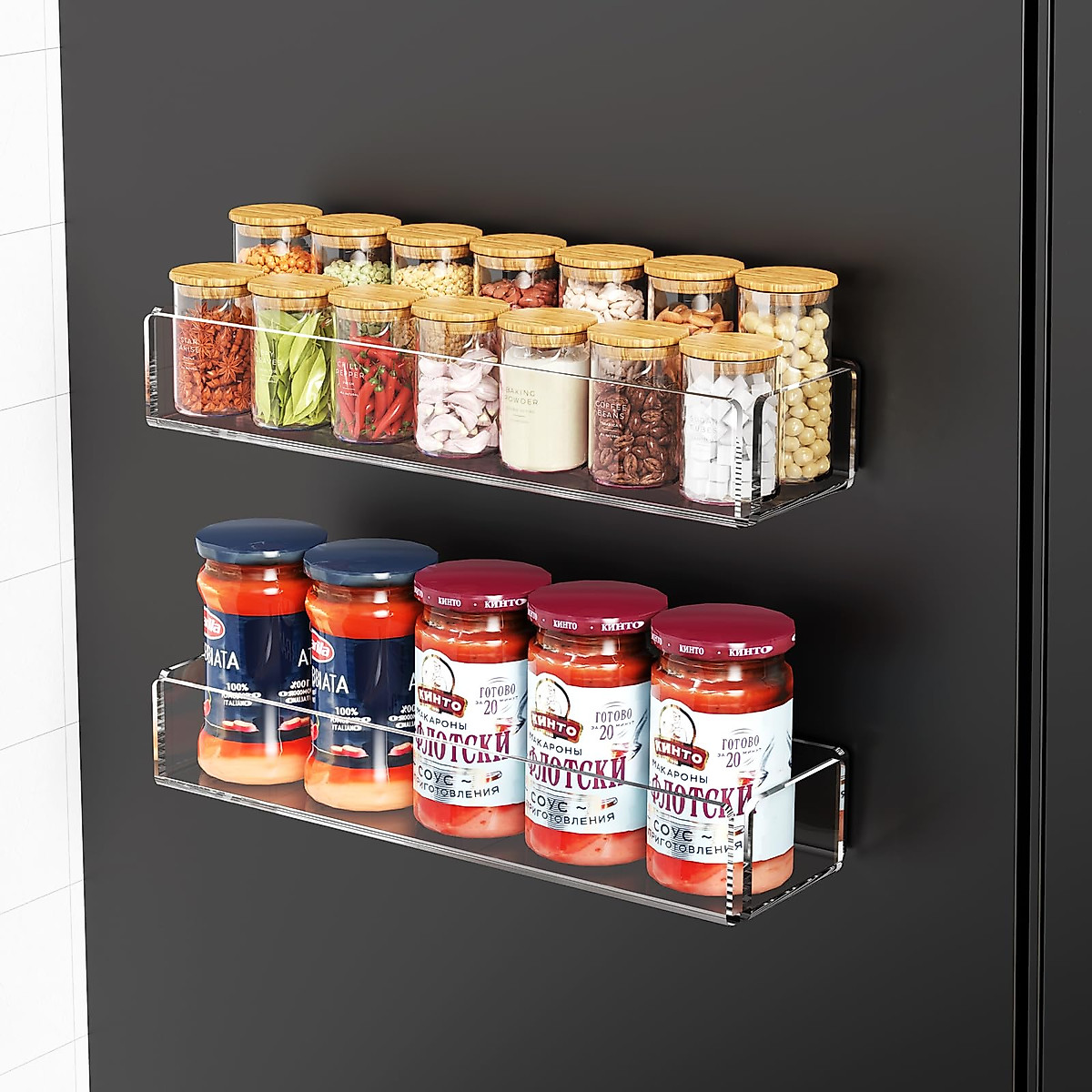 Lumanman 2 Pack Acrylic Spice Racks for Refrigerator and Oven, Magnetic Fridge Organizers and Storage, Clear