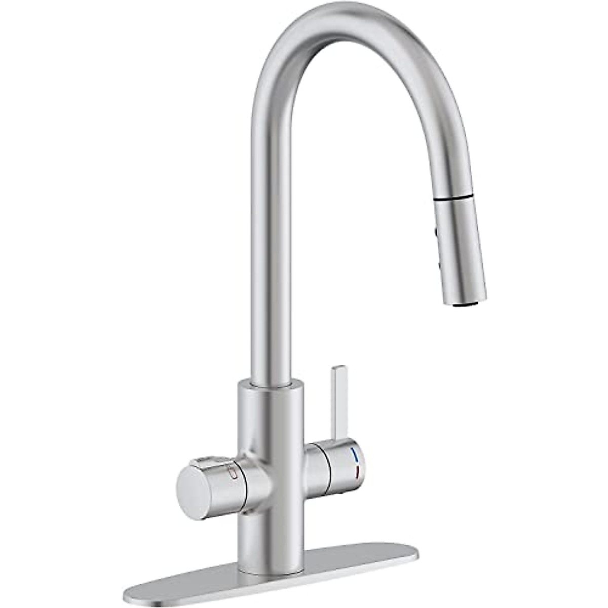 HotMaster 4 in 1 Kitchen Faucet Kit with DigiHot Instant Hot Water Tank, Filter System, Air Gap, Sink Mount Soap Dispenser and Dual Outlet Raised Button Air Switch