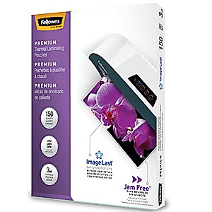 Fellowes Thermal Laminating Pouches, ImageLast, Jam Free, Letter Size, 3 Mil, 150 Pack (5200509), Clear