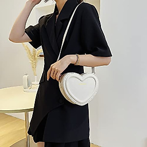 Svtose Cute Heart Bag Heart Crossbody Shoulder Bag, PU Leather Shoulder Purses for Women (White)