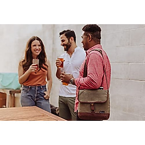 LEGACY - a Picnic Time brand Insulated Double Glass Growler Tote, Beer Gifts for Men, Waxed Canvas Tote Bag Water Bottle Carrier, (Khaki Green with Brown Accents)