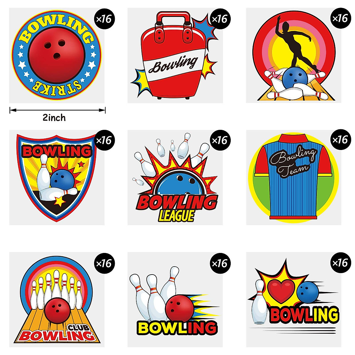 Outus 144 Pieces Bowling Temporary Tattoos Sport Stickers for Kids Bowling Themed Party Favors Decoration Supplies Waterproof Stickers Bowling Tattoos Boys School Prizes Rewards, 9 Styles