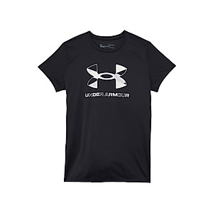 Under Armour Girls Tech Graphic Big Logo Short Sleeve T-shirt, Black (001)/Halo Gray, Youth X-Small