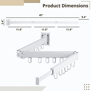 Outgeek Wall Mounted Clothes Hanger Rack, Laundry Drying Racks, Retractable Wall-Mounted Laundry Racks, Space-Saving Clothes Racks, Collapsible Clothes Hanging Racks (White)