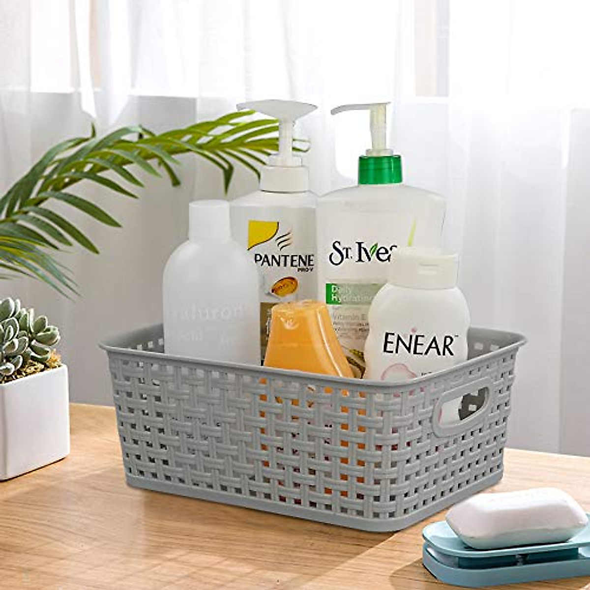 CadineUS 6-pack Grey Woven Plastic Storage Baskets, Organizing Bins