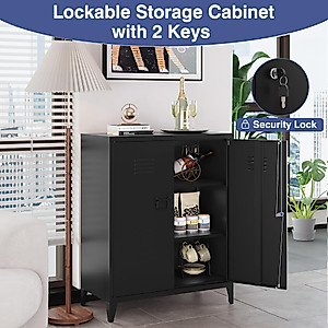 LISSIMO Metal Storage Cabinet,Home Office Cabinet with Doors and Adjustable Shelves,Locking Cabinet with Adjustabl Leg Levelers Assembly Required(Black)