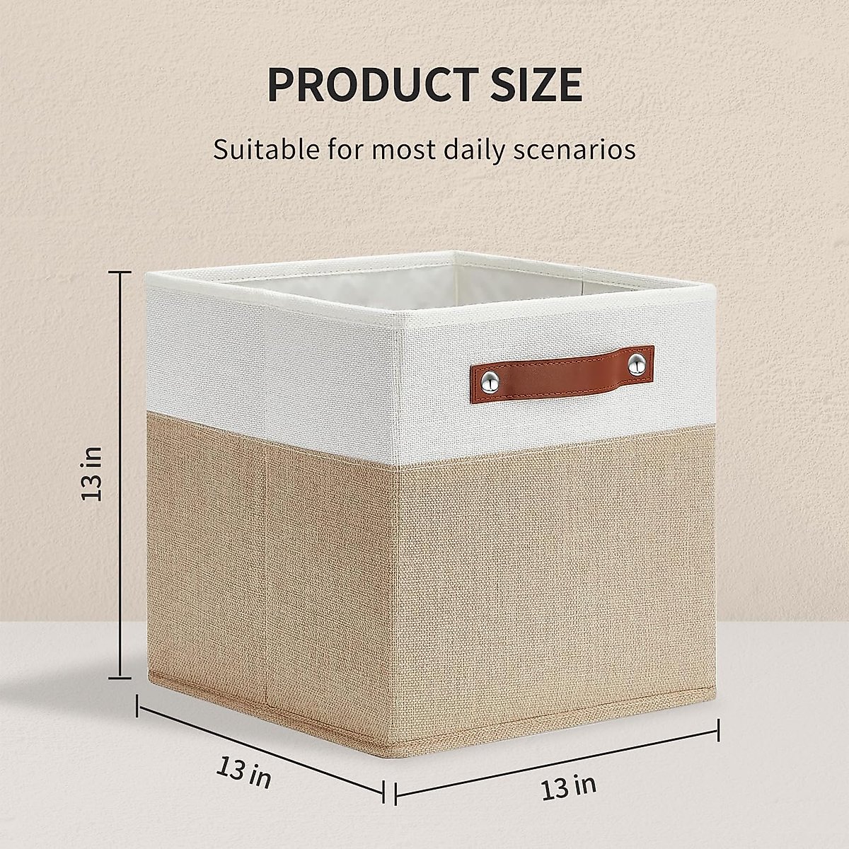 13"x13" Cube Storage Bins, ENLOY 4 Pack Collapsible Storage Cube Bins for Shelves, Large Capacity Storage Boxes for Organizing Closet Shelf with Leather Handle(White&Beige)