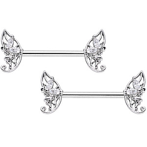 Body Candy 14G Womens Nipplerings Piercing 9/16" 316L Steel 2Pc Leaf Woods Fairy Nipple Ring Set 14mm