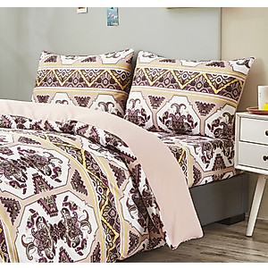DaDa Bedding Southwestern Duvet Cover Set - Blush Pink, Kilim & Tribal Design - Includes Matching Pillowcases - Persian-Inspired, Ornate Traditional Print - Queen - 3-Pieces