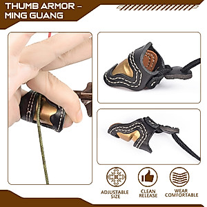 Elong Soft Leather & Brass Thumb Armor Ming Guang Archery Thumb Ring for Traditional Reurve Bow Finger Guard Protector Shooting Glove