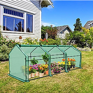 EAGLE PEAK Tunnel Greenhouse Garden Green House with Roll-Up Zipper Doors, Portable 96"x36"x36", Clear/Green PE Cover