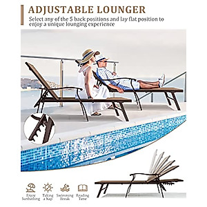 VredHom Outdoor Chaise Lounge Chair, Patio Chaise 5 Position Adjustable Backrest Recliner Ergonomic Armrest All Weather Textiline Aluminum Reclining Chairs for Patio, Beach, Yard, Pool，Brown