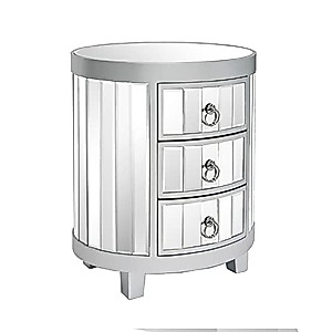FFNUM Bedside Table Round Bedside Table 3 Drawer Mirror Bedroom Living Room Storage Cabinet Side Cabinet Furniture Mirror Cabinet Night Stand