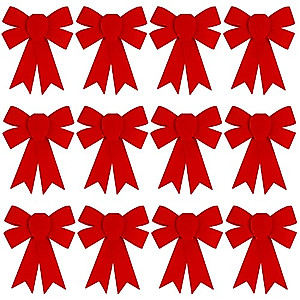 KIMOBER 12PCS Red Christmas Bows,Small PVC Velvet Christmas Wreath Bows for Xmas Tree Garland Party Decoration(6.3 x 5.5 Inches)