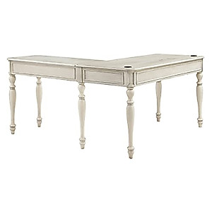 OSP Home Furnishings Country Meadows L-Shape Desk with 2 Full Drawers and Power Hub, Antique White