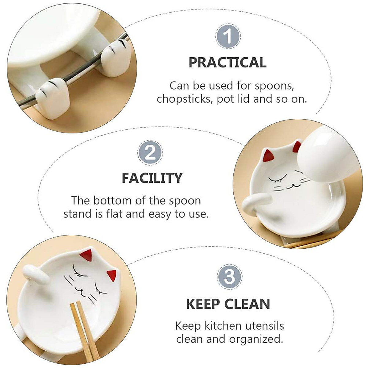 Luxshiny Spoon Rest Cat Spoon Rests ceramic utensil rest Pot Cover Holder spoon and chopstick stand for Stove Kitchen Japanese Decor