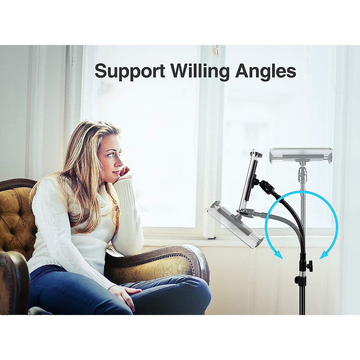 elitehood Metal iPad Tripod Stand & Adjustable 72’’ Gooseneck Tablet Floor Stand Holder, Heavy Duty Aluminum iPad Floor Stand for iPad Pro 12.9 11, Mini, Air, iPhone and 4.7-12.9" Tablets Cell Phones