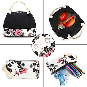 Natayoo Floral School Backpacks for Teen Girls Women with Lunch Bag and Pencil Bag, College Bookbag Water Resistant Laptop Backpack with USB Charging Port