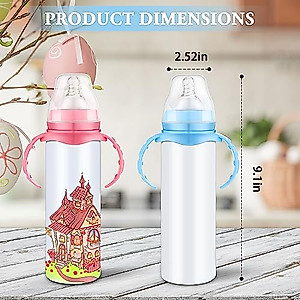 TrelaCo 4 Pcs 8 oz/ 240 ml Baby Bottle Stainless Steel with Pink and Blue Handle Sublimation Blank Kids Stainless Steel Tumblers Anti Drop Baby Bottle Stainless Steel Toddler Water Insulated Cups