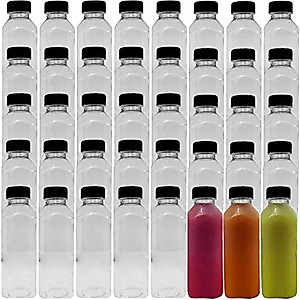 Professional Grade Empty 16.9 Oz Plastic Juice Bottles with Black Caps 20 Pk for Orange, Apple, Cranberry and Other Fruit Juices, Smoothies or Beverage Blends. Reusable PET Drink Juicing Container.