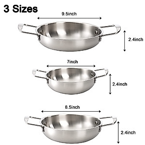 YOUEON Set of 3 Korean Ramen Pot with Handles, 7/8.5/9.5 in Stainless Steel Ramen Cooking Pot Korean Noodle Pot without Lid, Fast Heating For Kitchen Cookware, Dishwasher Safe, Silver